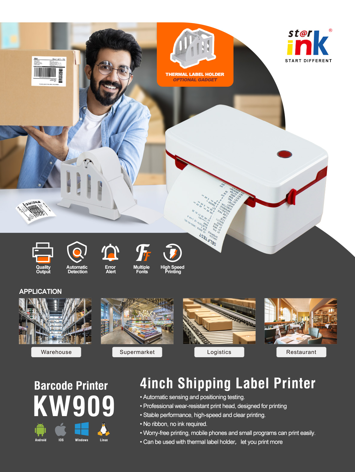 Starink | เครื่องพิมพ์ความร้อน KW-909 (Thermal Printer)